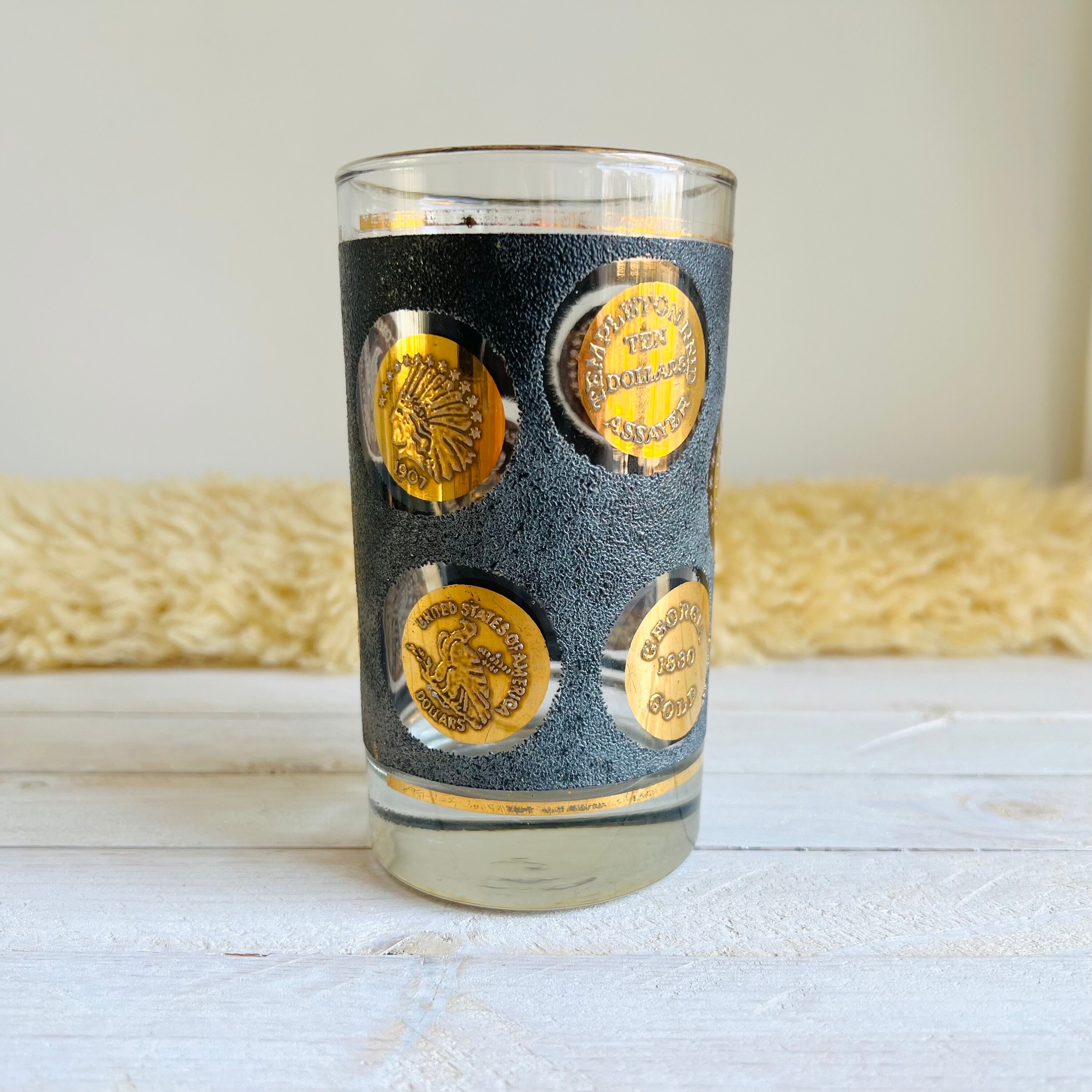 1950’s Vintage Libbey Coin Collection Glass / 22k Gold Embossed ...