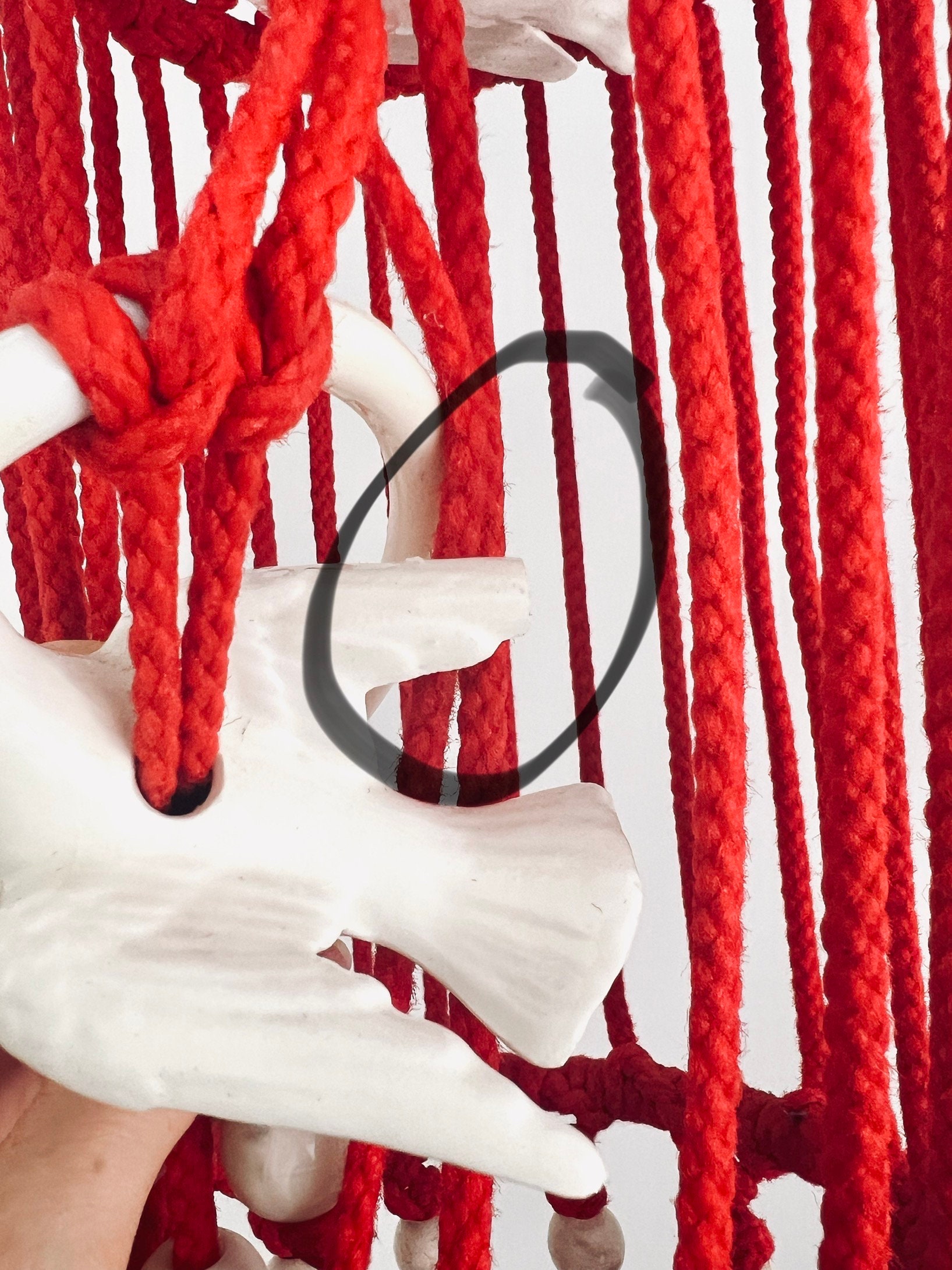 Vintage Macrame Bird Cage / Red Ceiling Hanging Decor With 2 Ceramic ...