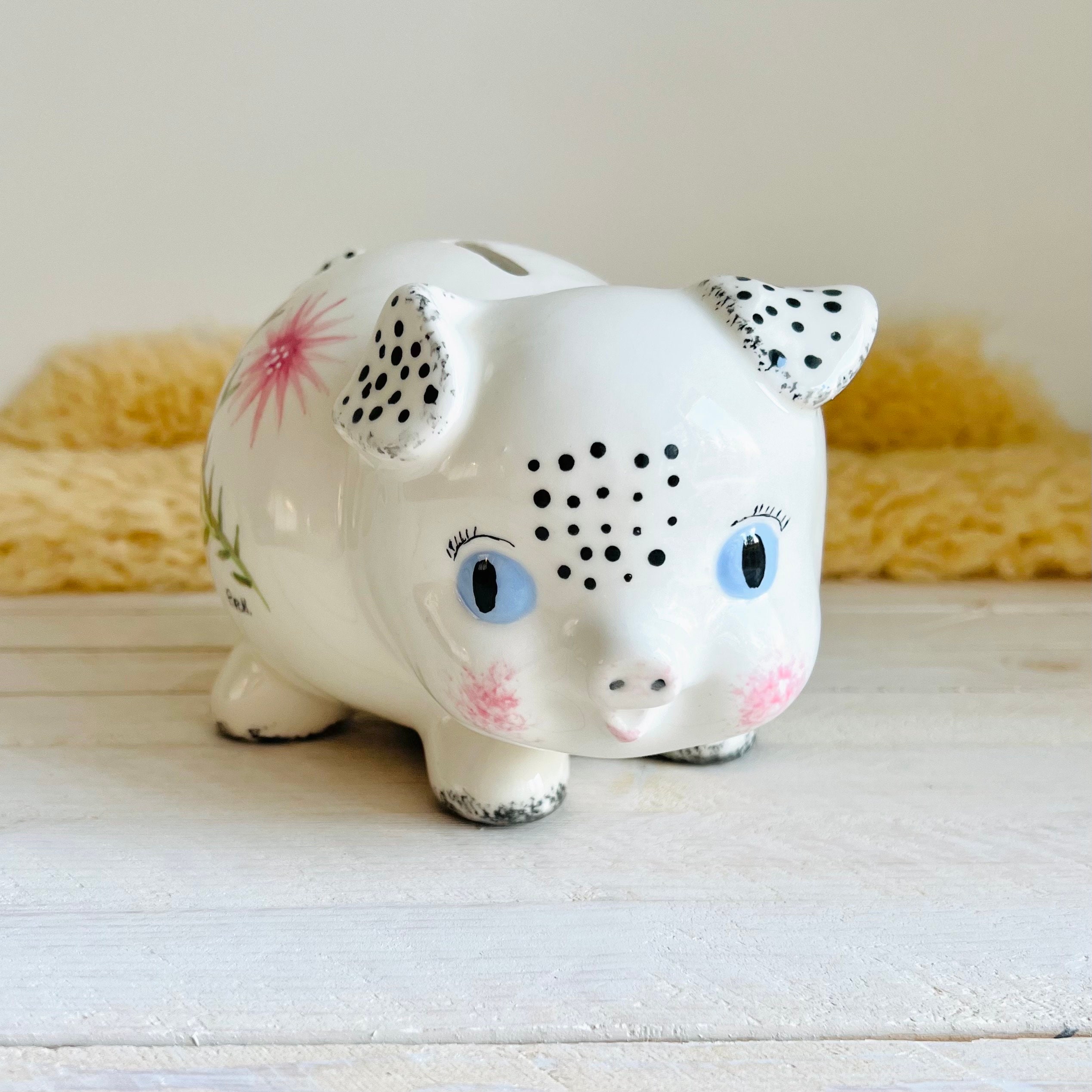 Vintage Piggy Bank / Hand Painted Ceramic Pig / Retro Home Decor ...