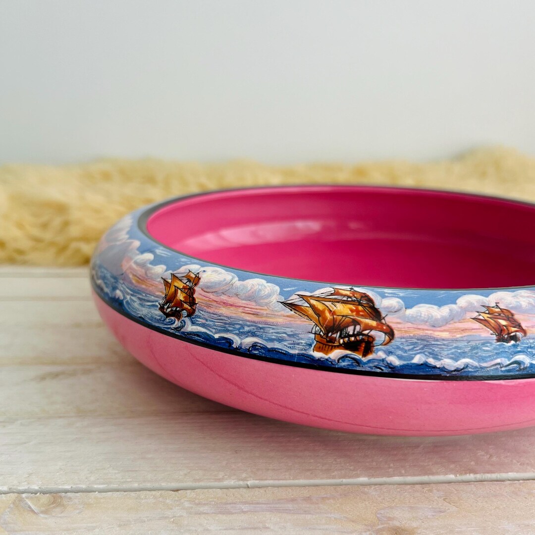 Vintage Bowl With English Ships / Made in England / Pink Bowl With ...