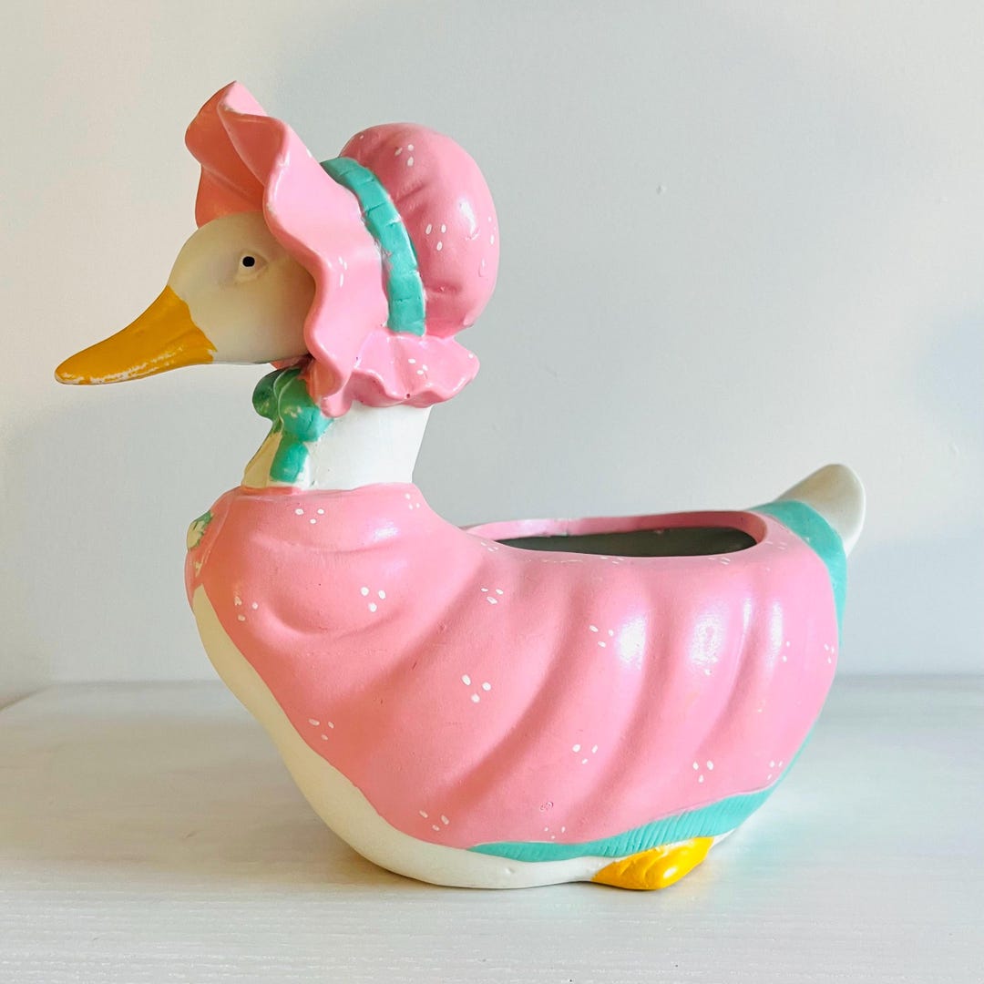 Vintage Mother Goose Planter / Classic 1990’s Decor / Duck With Pink ...