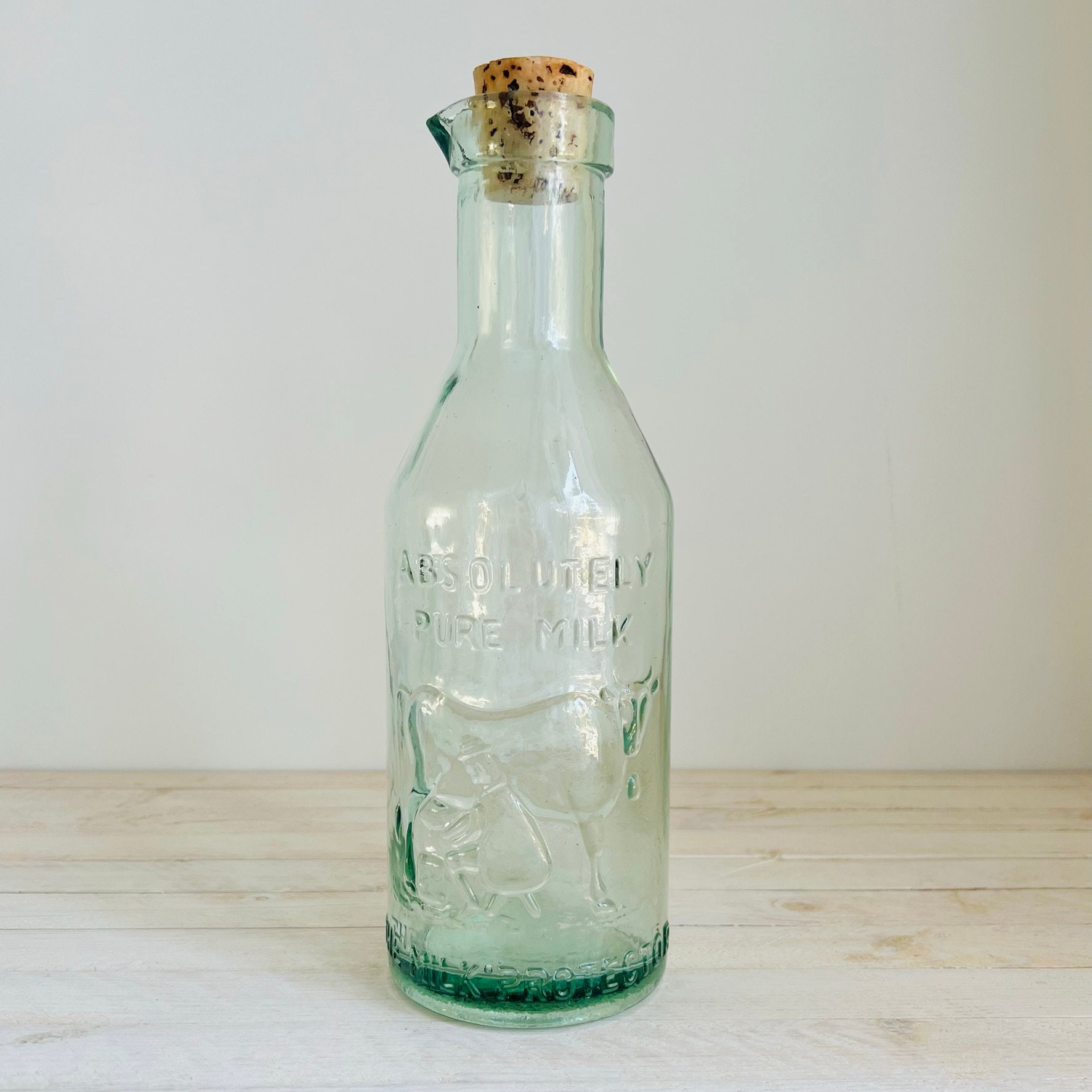 Vintage Absolutely Pure Milk Bottle / Unique Vase Milk Jug / Green ...