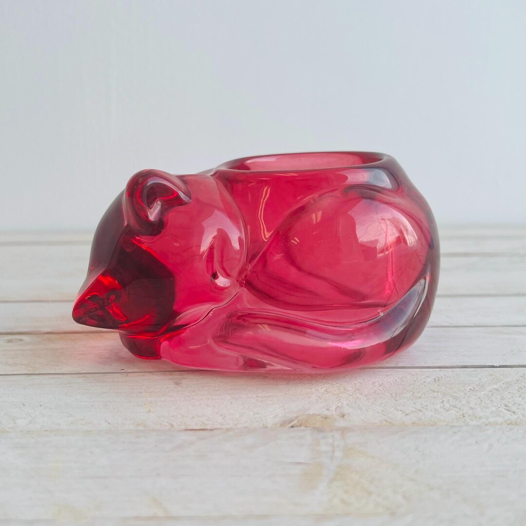 Vintage Heavy Glass Cat Candle Holder / Votive Holder / Cat Lover Gift ...