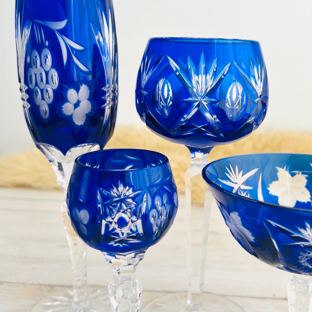 Vintage Crystal Cut Glasses / COBALT / Nachtmann Traube Grape Hock ...