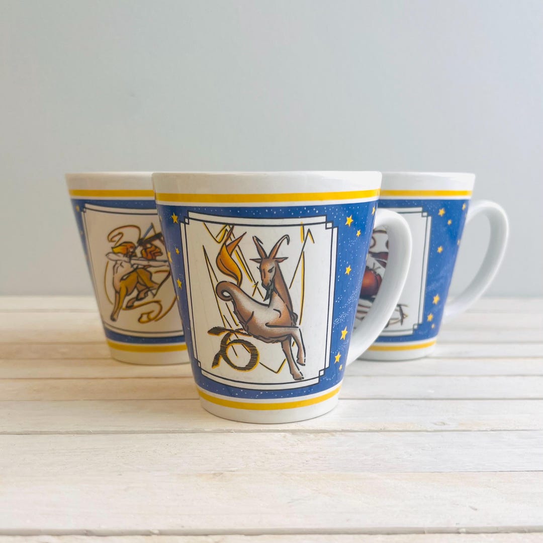 Vintage Zodiac Mugs / Retro Coffee Star Sign Mugs / Cancer, Sagittarius ...