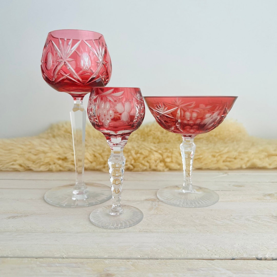 Vintage Crystal Cut Glasses / CRANBERRY / Nachtmann Traube Grape Hock ...