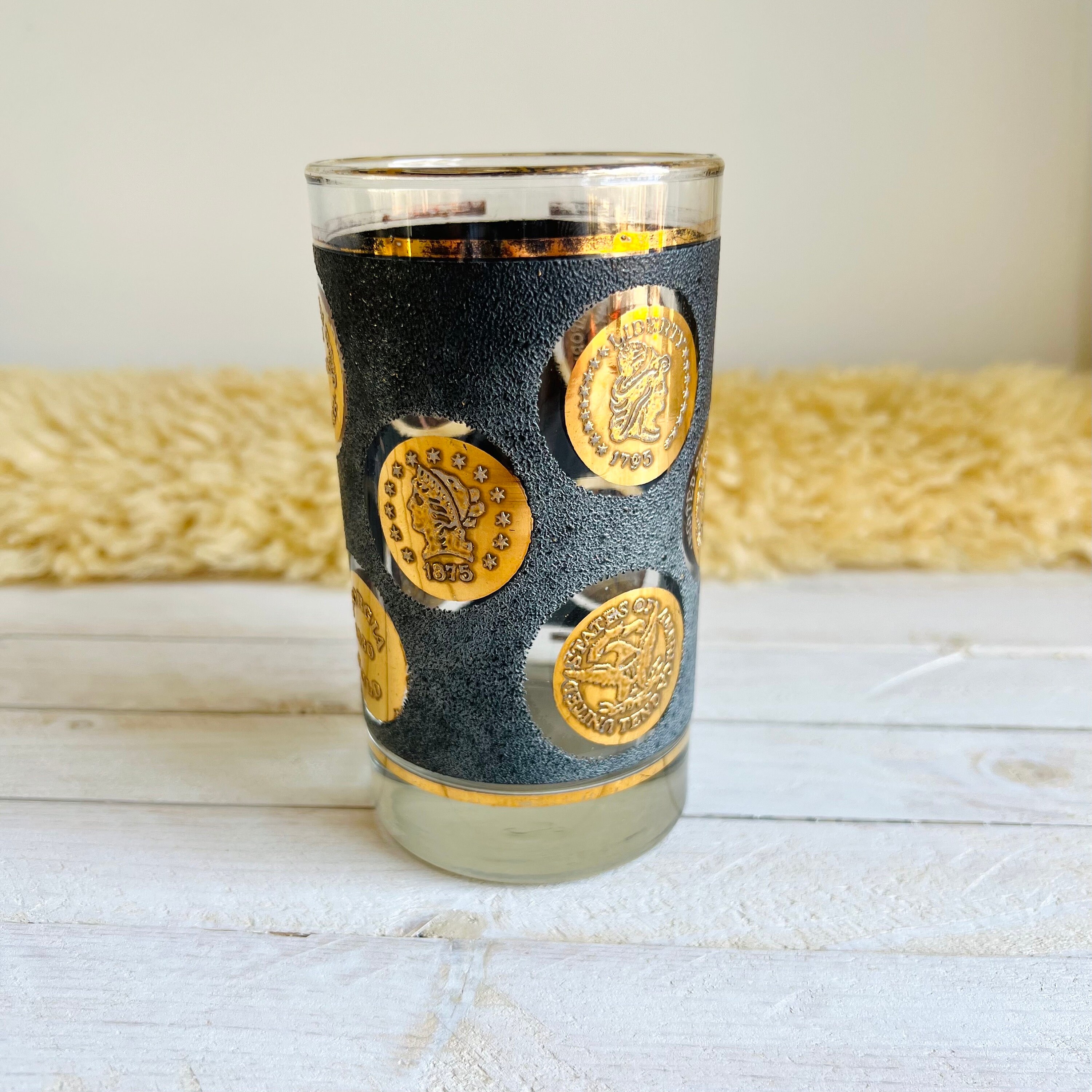 1950’s Vintage Libbey Coin Collection Glass / 22k Gold Embossed ...