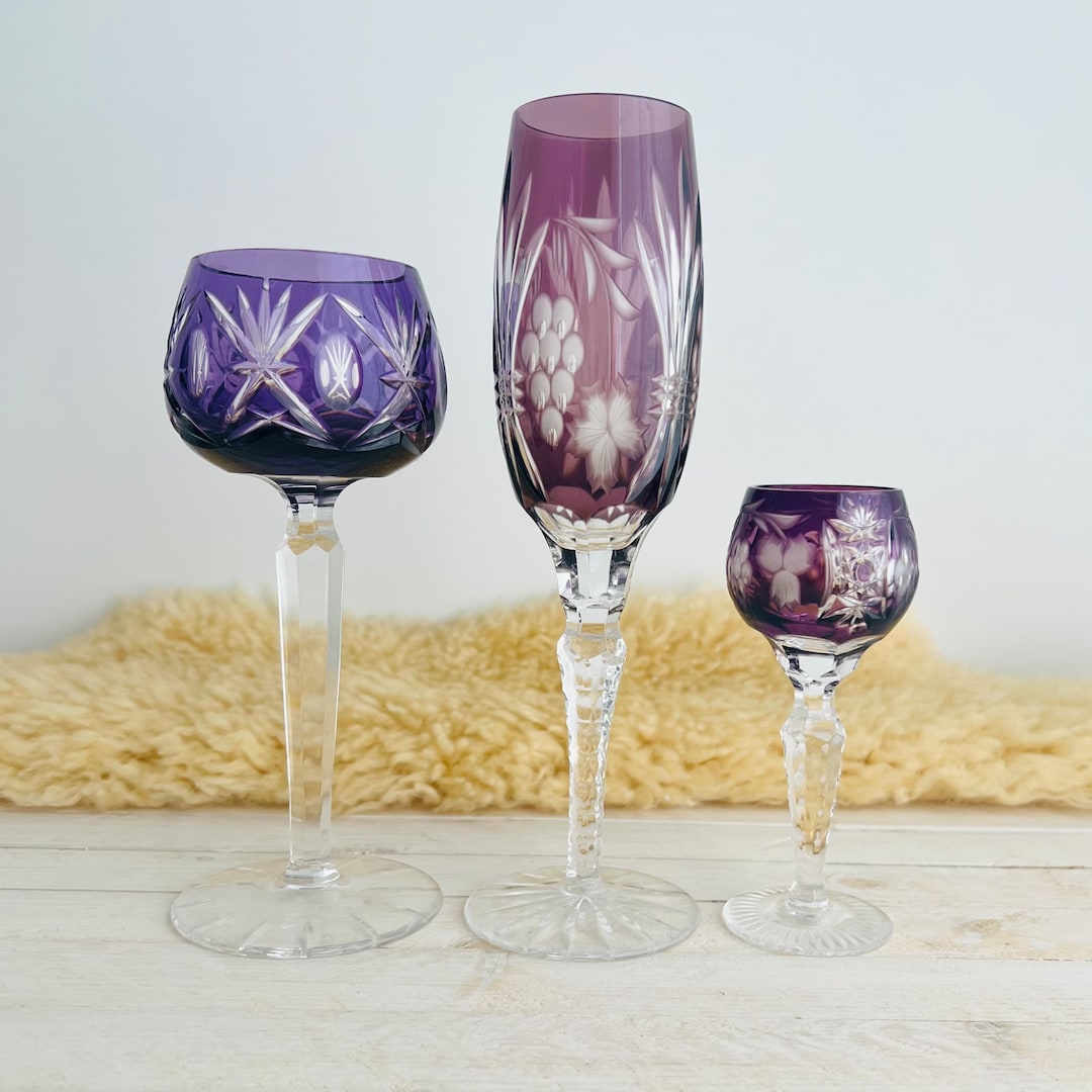 Vintage Crystal Cut Glasses / PURPLE / Nachtmann Traube Grape Wine Hock ...