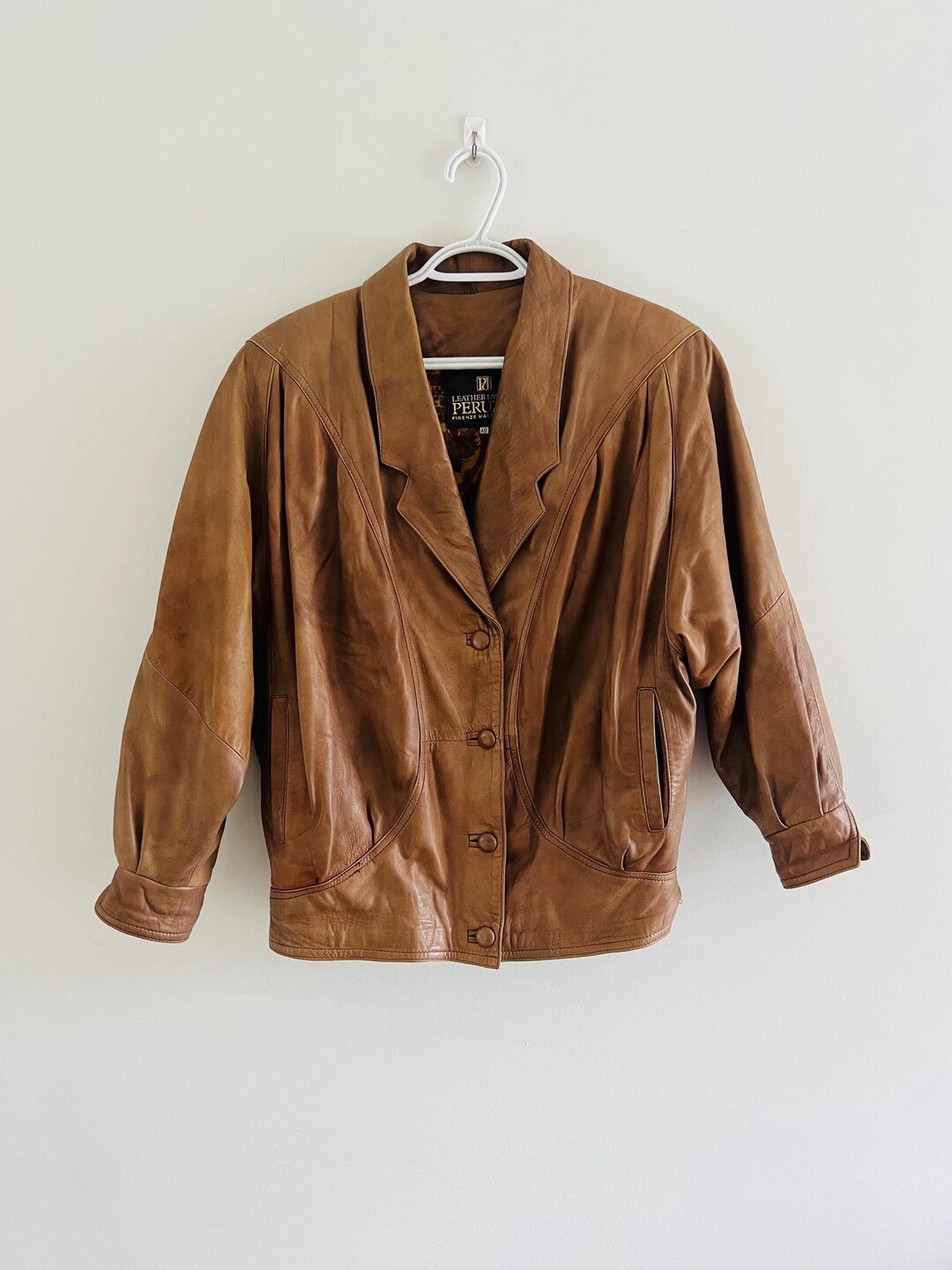 Vintage Leather Jacket / Peruzzi Light Brown Coat / Made in Firenze ...