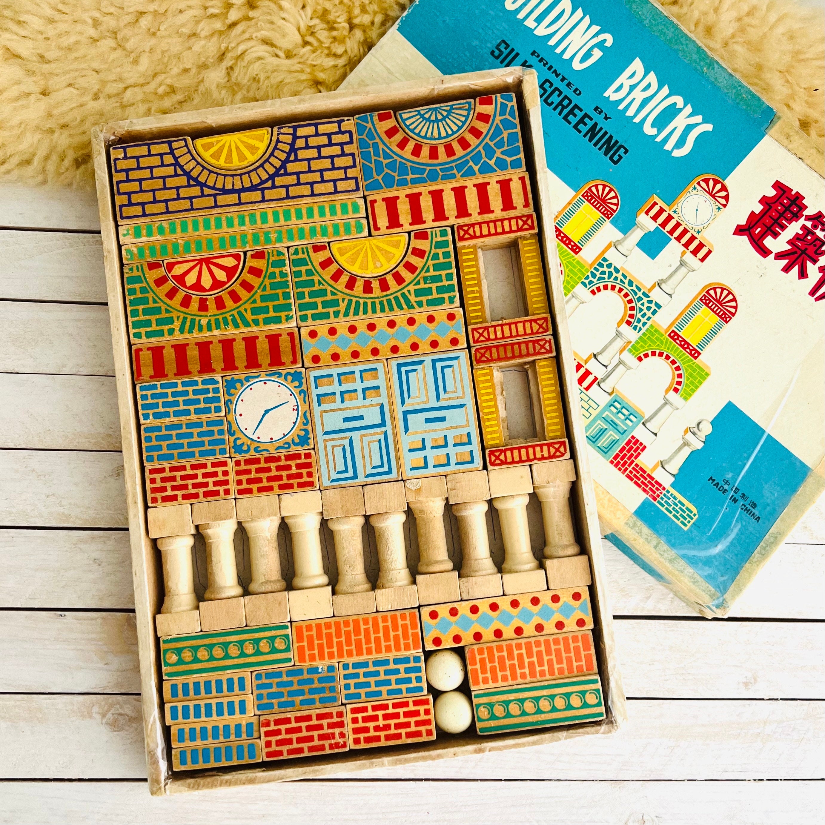 Vintage Silk Screen Printed Block Set / Chinese Building Blocks / Kids ...