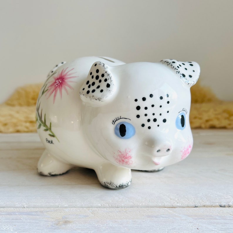Vintage Piggy Bank / Hand Painted Ceramic Pig / Retro Home Decor ...