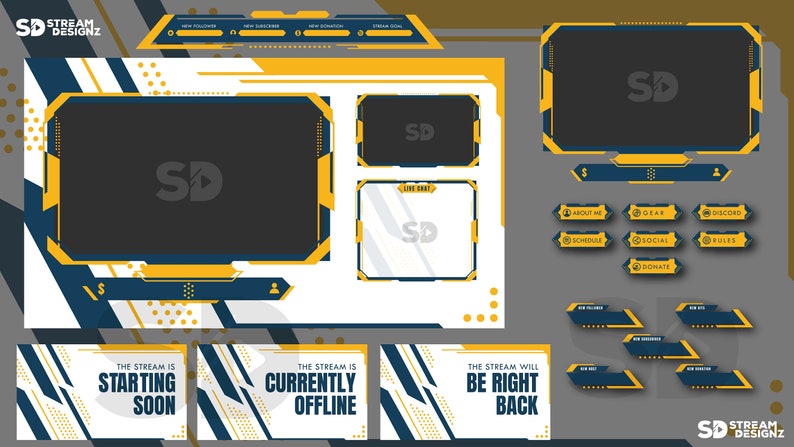 Animated Stream Overlay Package - "sleek" - Yellow & Blue - Etsy