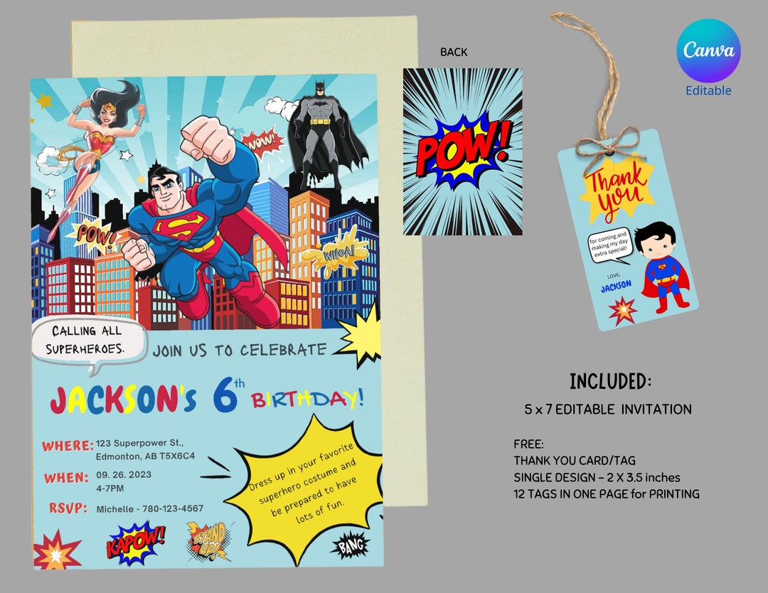 Superhero Birthday Invitation Template Superhero Digital - Etsy