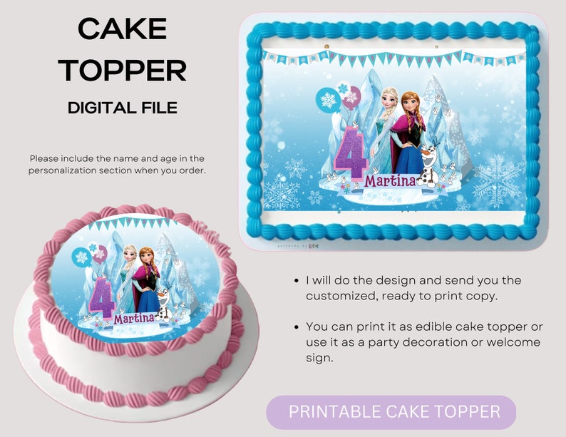Printable Frozen Cake Topper, Elsa Cake Topper, Ice Princess Topper ...