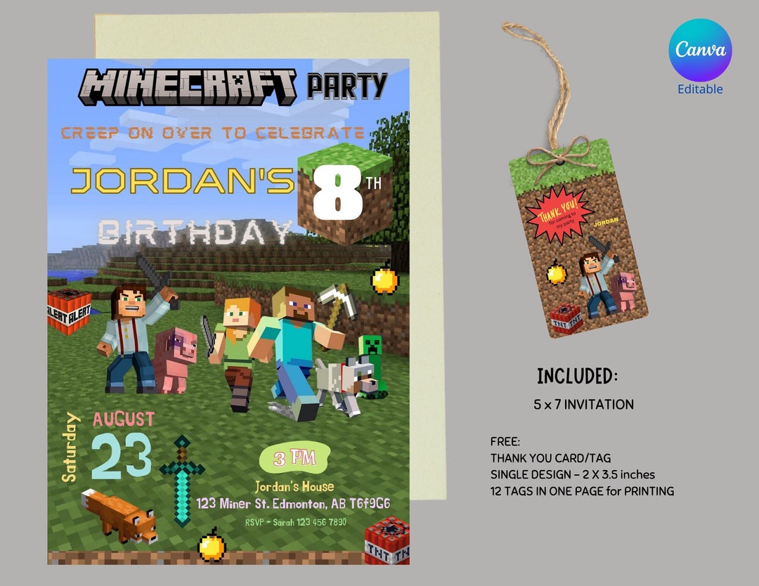 Minecraft Invitation, Minecraft Birthday, Minecraft Party - Etsy