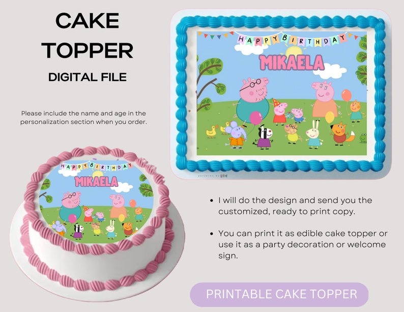 Pink Pig Cake Topper Pig Cake Topper Printable Cake Topper - Etsy