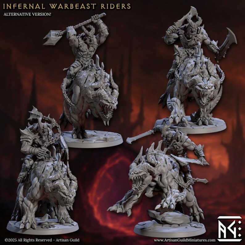 Infernal Warbeast Riders - 2 Versions - SETS of 4 - (painted or ...