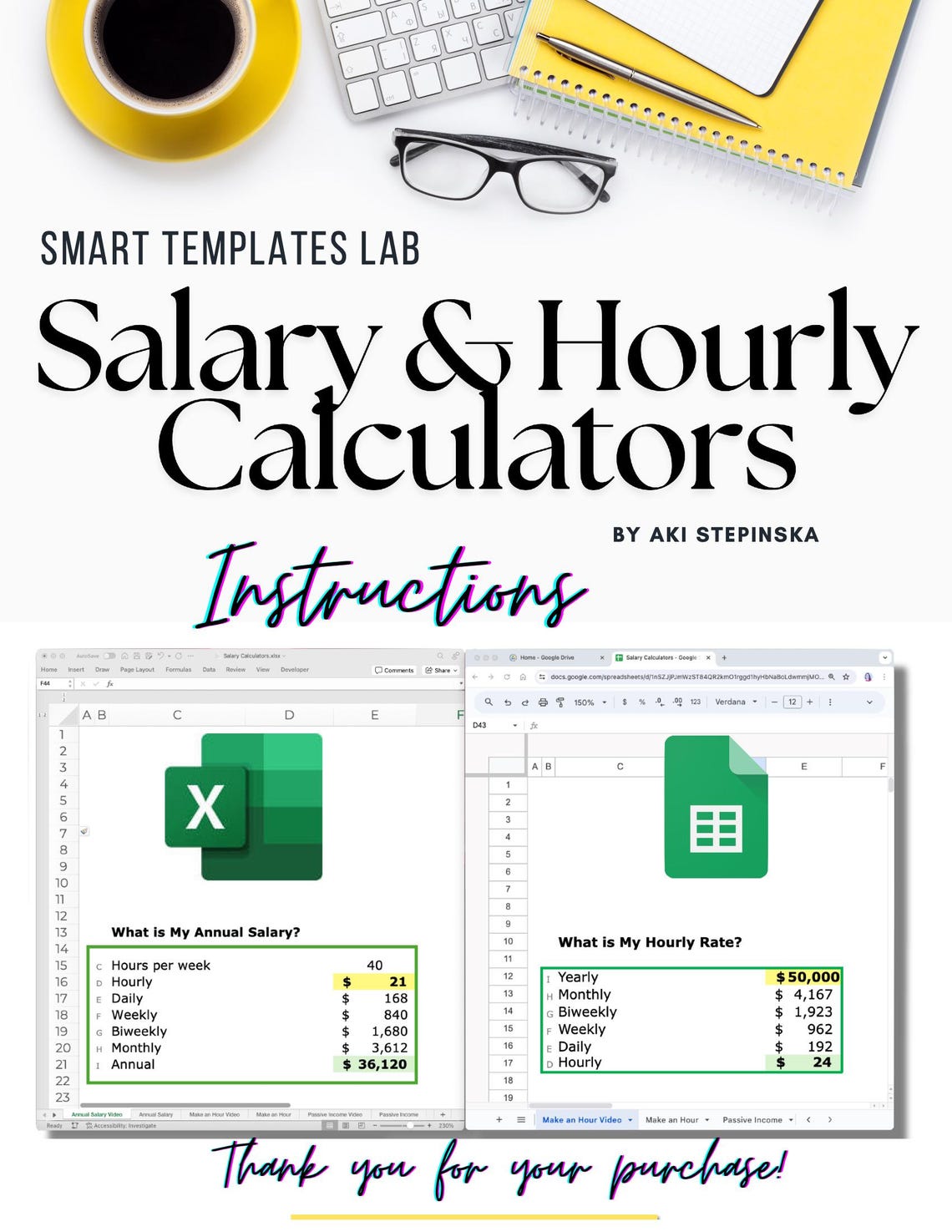 Salary and Hourly Calculator, Excel and Google Sheets Template - Etsy