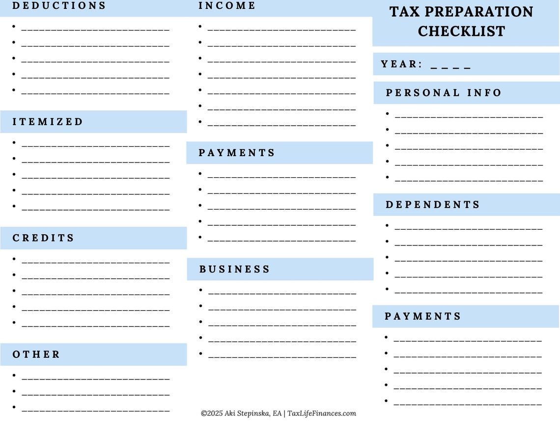 Tax Preparation Checklist, Tax Prep Checklist Printable, Canva, PDF, Income Tax, Taxes 2025 ...