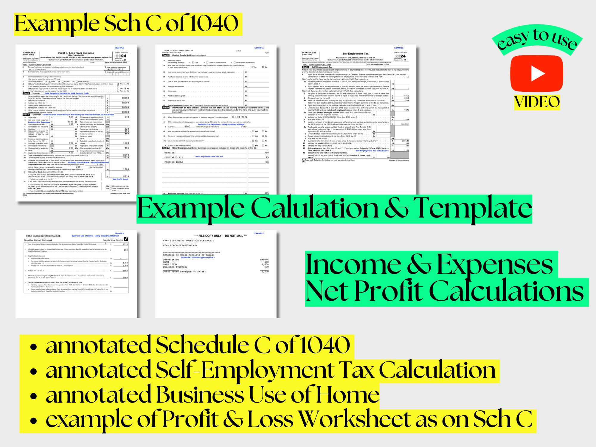 Self-employment Worksheet, Profit Loss, Income & Expenses, Self ...
