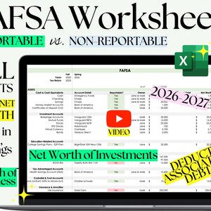 FAFSA Worksheet Template, Asset Net Worth Calculator (excel, Google ...