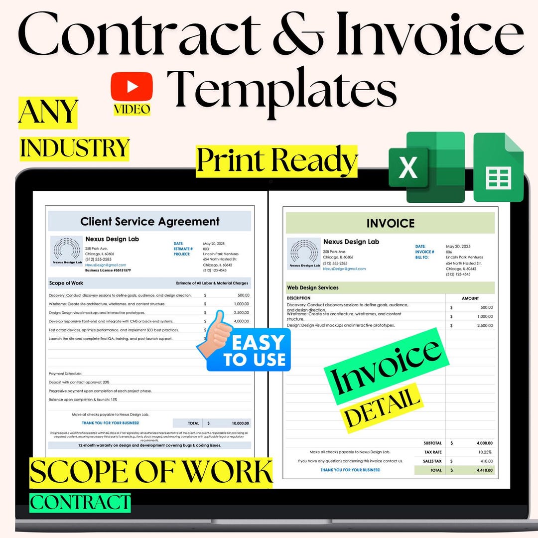 Client Contract, Invoice Template, Service Agreement, Client Billing ...