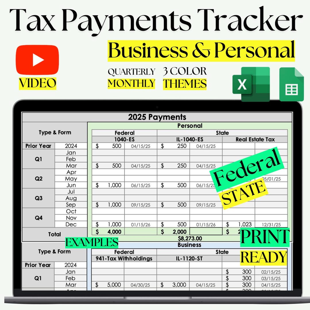 Quarterly Tax Payment Tracker: Google Sheets & Excel Template (digital ...