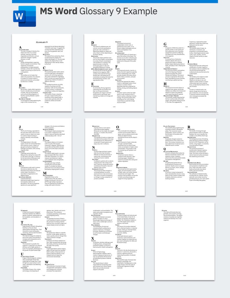 Glossary Templates: 14 MS Word & Apple Pages Styles (digital Download ...