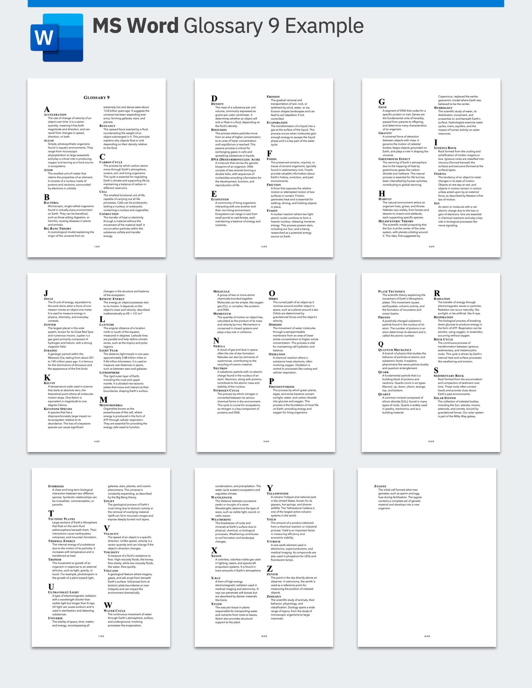 14 Glossary Templates for MS Word & Apple Pages, Glossaries, MS Word ...