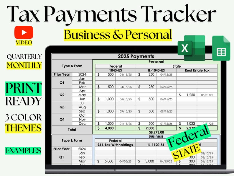 Quarterly Tax Payment Tracker: Google Sheets & Excel Template (digital ...