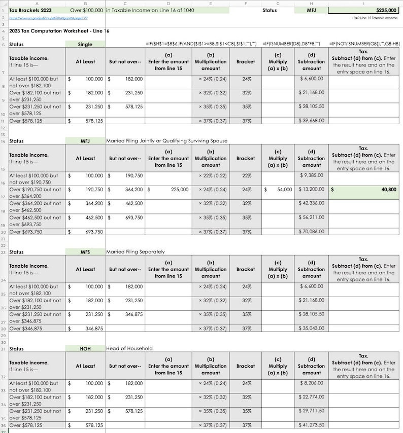 Tax Calculator: 2025, 2024, 2023 Income Tax, Form 1040 (excel & PDF) - Etsy