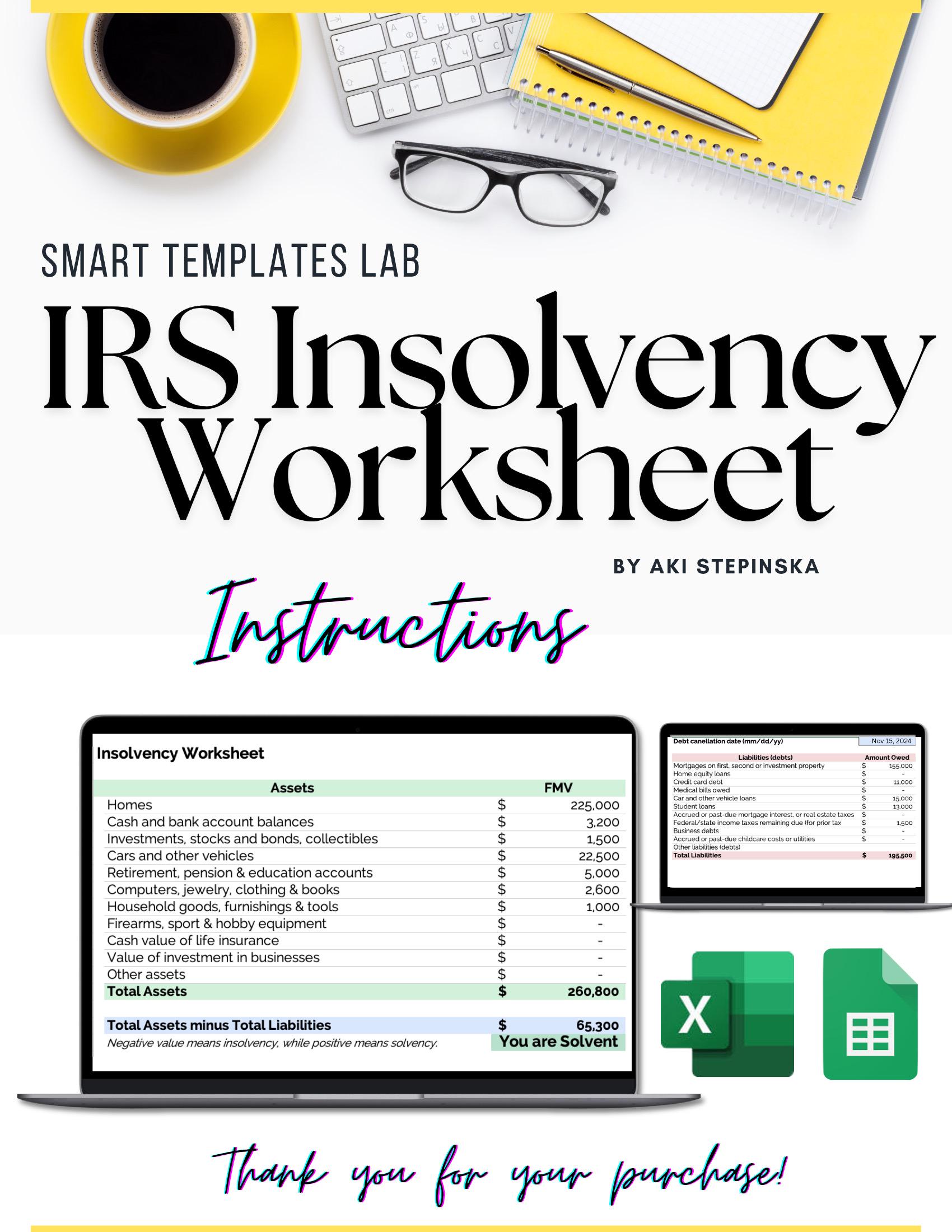 IRS Insolvency Worksheet, Assets & Liabilities, Solvent, Insolvent ...