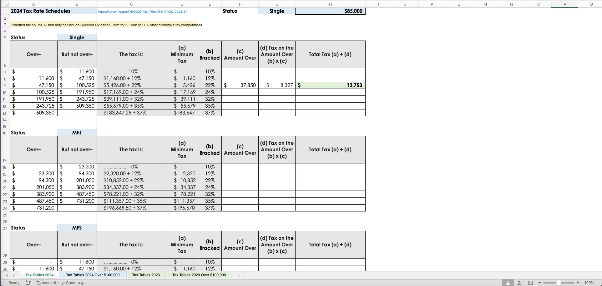 Tax Calculator: 2025, 2024, 2023 Income Tax, Form 1040 (excel & PDF) - Etsy