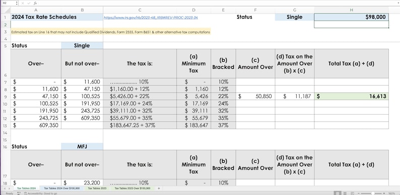 Tax Calculator: 2025, 2024, 2023 Income Tax, Form 1040 (excel & PDF) - Etsy