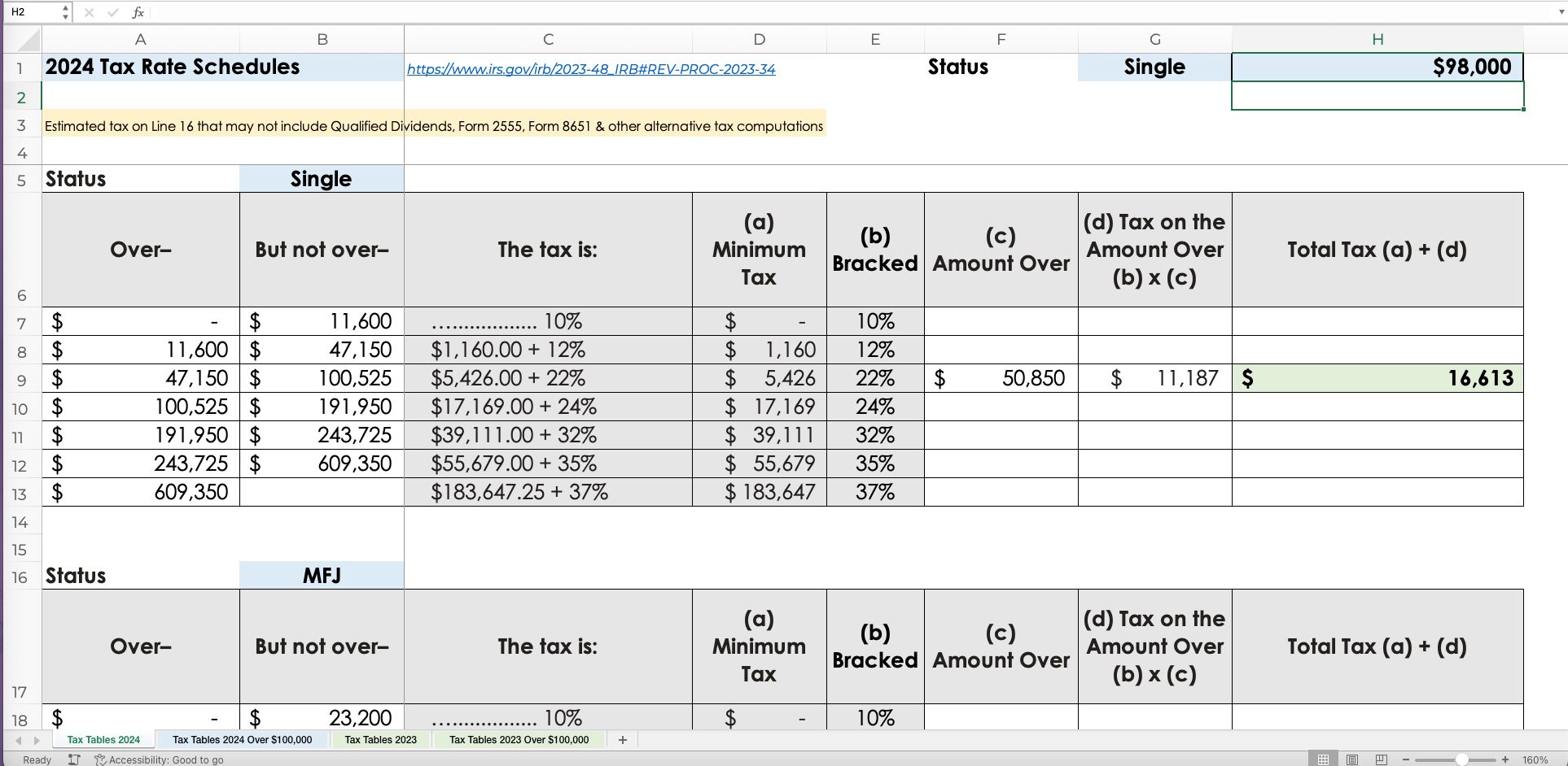 Tax Calculator: 2025, 2024, 2023 Income Tax, Form 1040 (excel & PDF) - Etsy