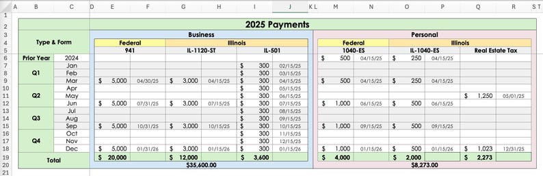 Quarterly Tax Payment Tracker: Google Sheets & Excel Template (digital ...