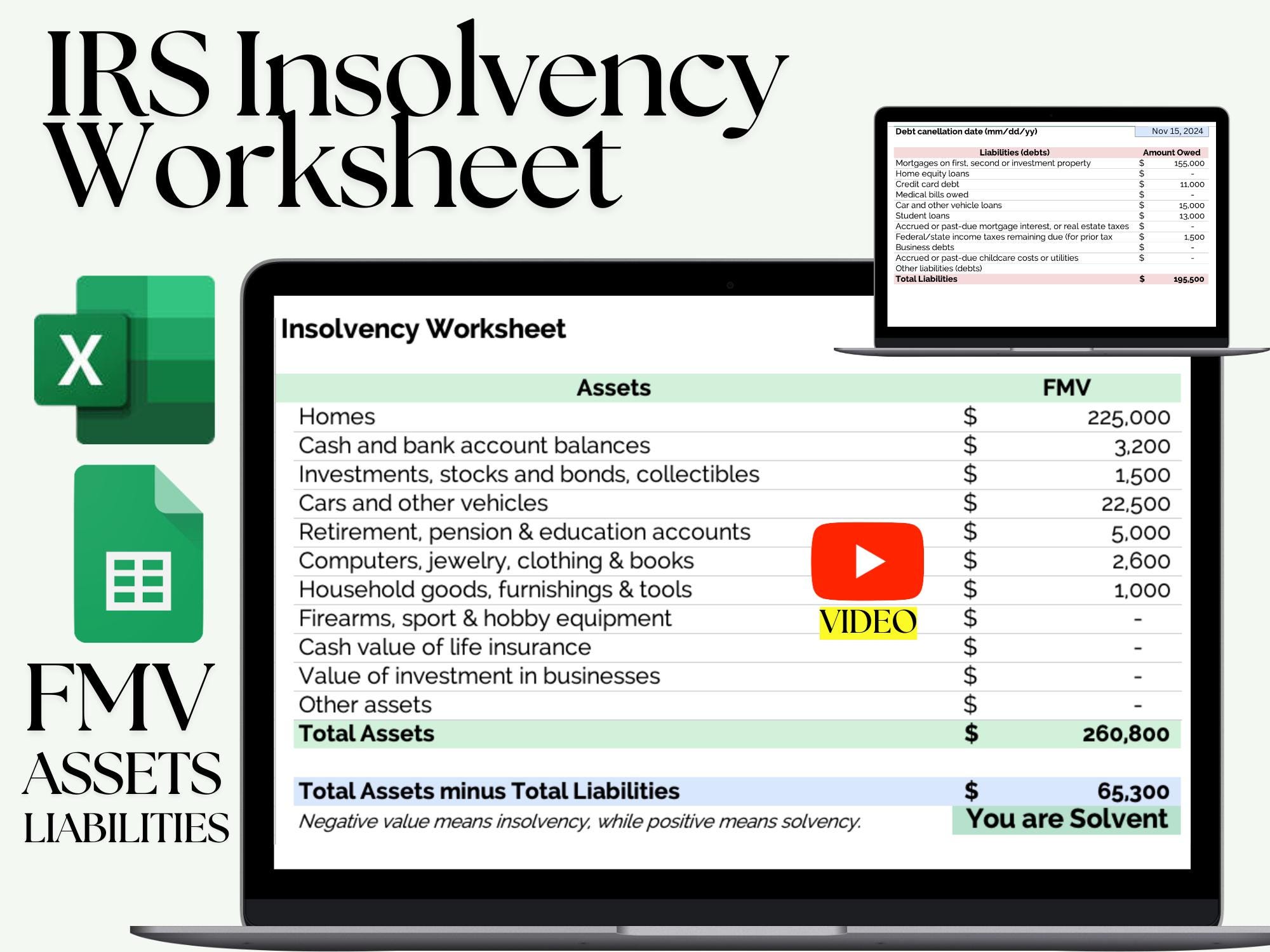 IRS Insolvency Worksheet, Assets & Liabilities, Solvent, Insolvent ...