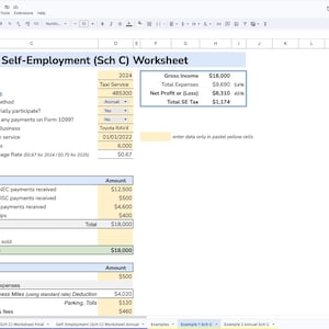 Self-employment Worksheet, Profit Loss, Income & Expenses, Self ...