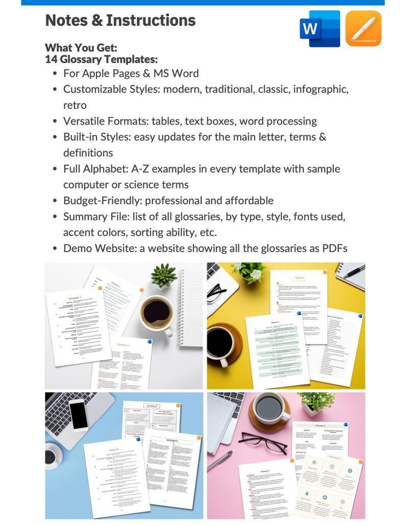 Glossary Templates: 14 MS Word & Apple Pages Styles (digital Download ...