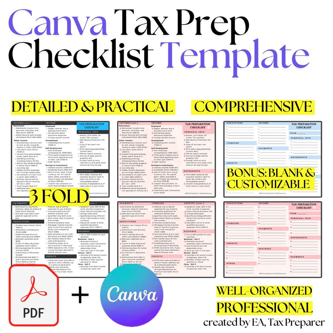 Tax Preparation Checklist, Tax Prep Checklist Printable, Canva, PDF ...