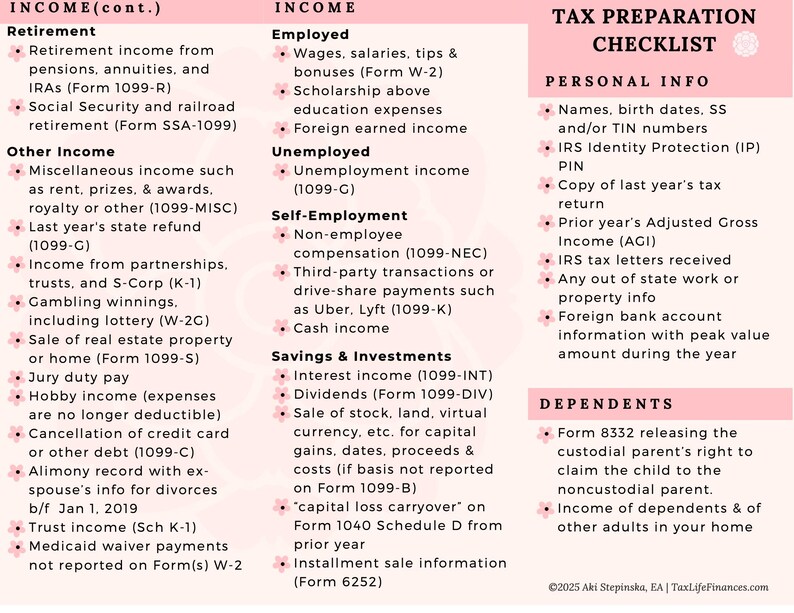 Tax Prep Checklist Template: Canva Editable, Printable PDF - Etsy
