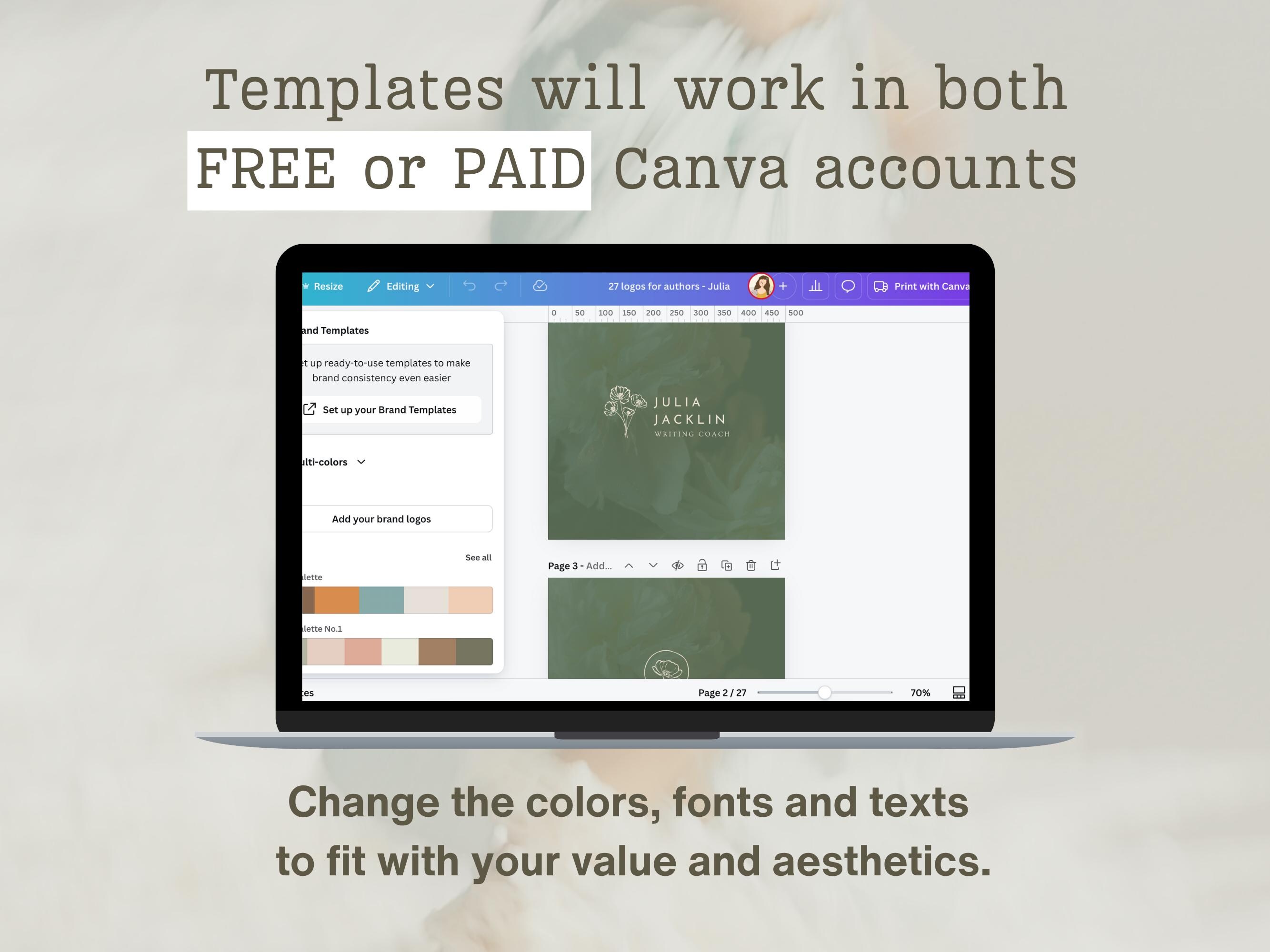 Editable Logo Design Template for Authors｜author Canva Logo Template ...