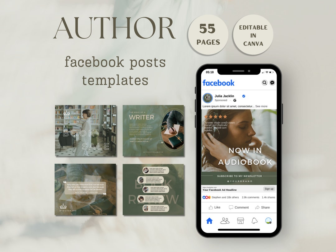 Facebook Posts Template for Authors｜author Social Media Template｜writer ...