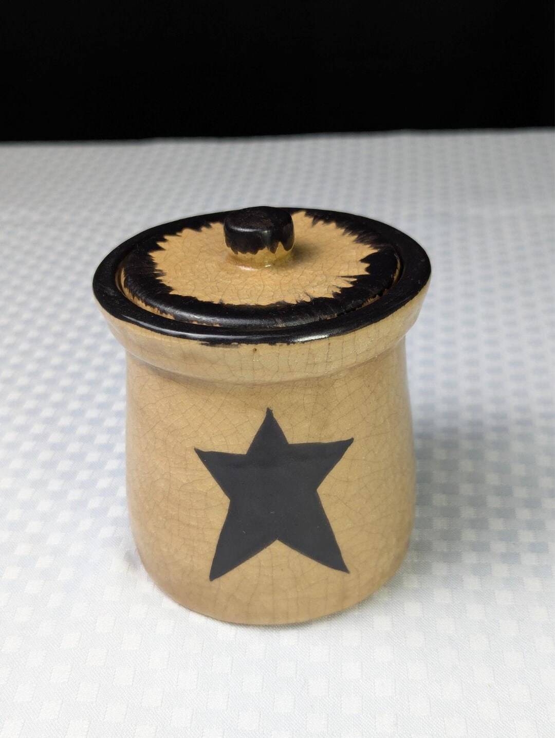 Primitive Rustic Pottery Lidded Jar With Star Crackle Finish Farmhouse ...