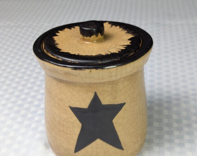 Primitive Rustic Pottery Lidded Jar With Star Crackle Finish Farmhouse ...