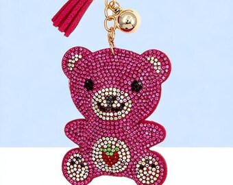 Teddy Bear Keychain Sparkle Crystal Rhinestone Diamonds Keyring Teddy ...