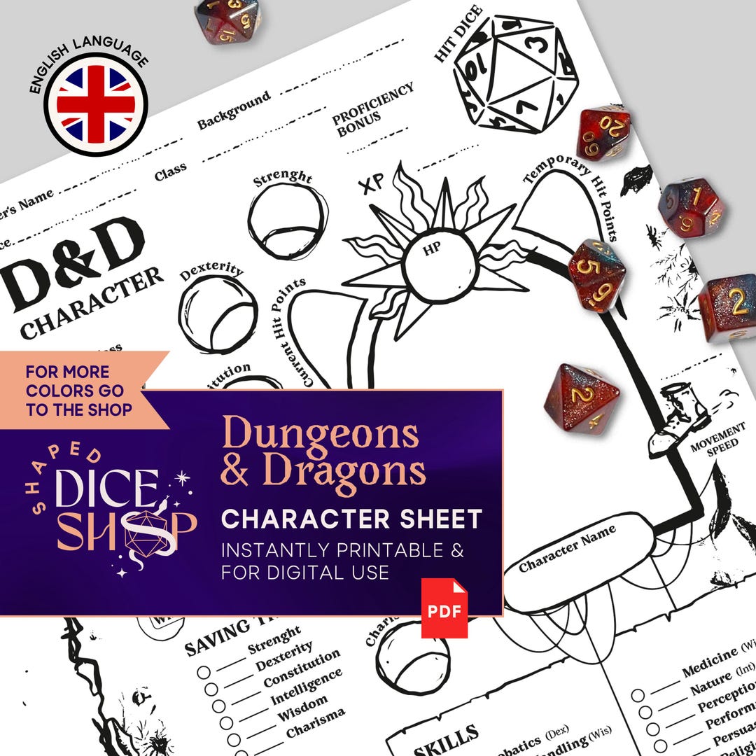English / Illustrated Dungeons&dragons CHARACTER SHEETS for Beginners ...