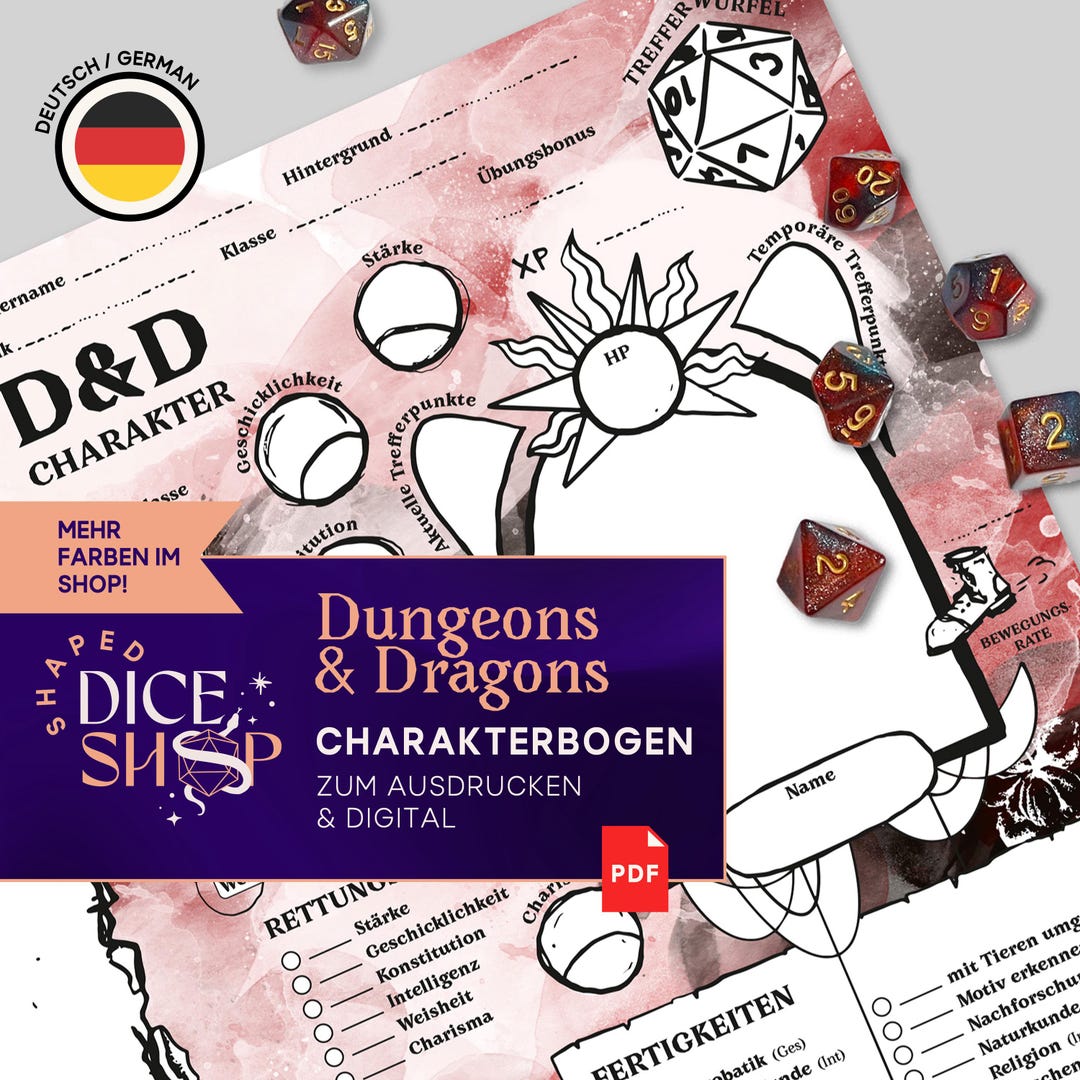 DEUTSCH / Illustrierter Dungeons&dragons Charakter Bogen Für Anfänger ...