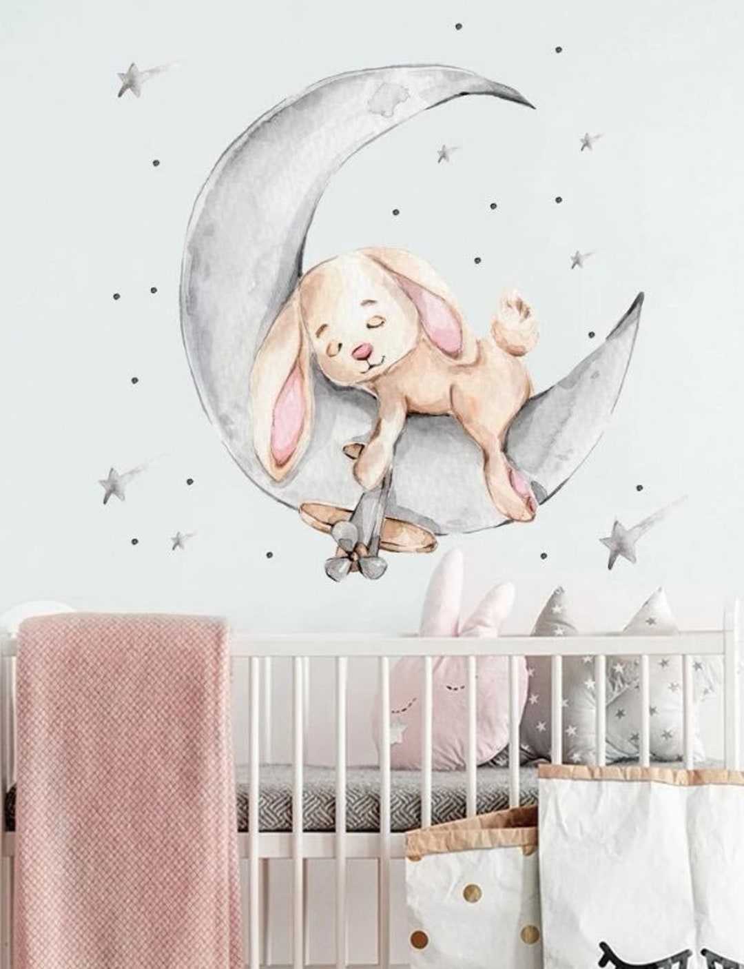 Nursery Sleeping Rabbit Themed Wall Stickers/wall Decor/kids Bedroom ...