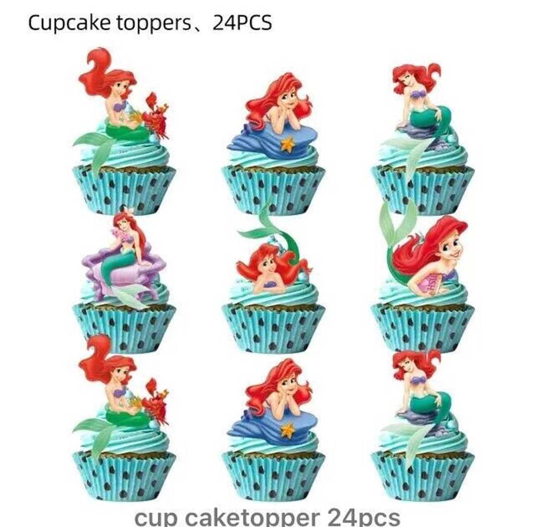 Little Mermaid Ariel Birthday Party Cupcake Toppers 24 Pieces Mermaid ...